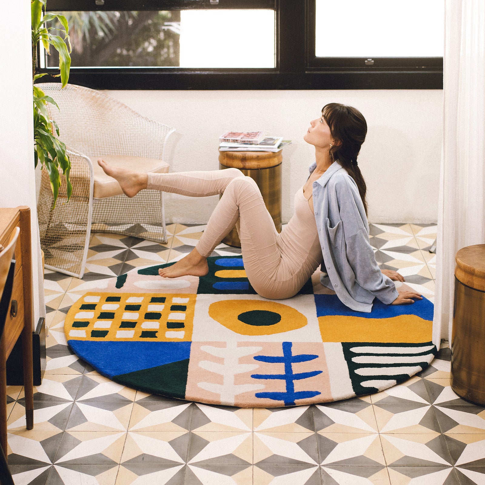 Fried Egg Motif Circle Rug